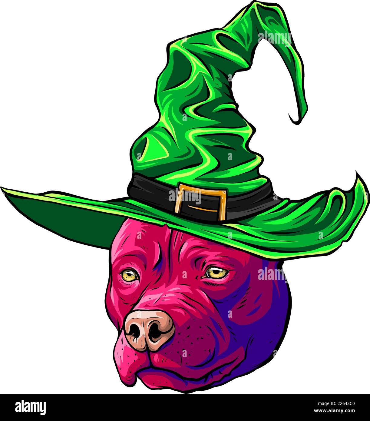 pitbull dog wearing the witch hat. vector illustration Stock Vector ...