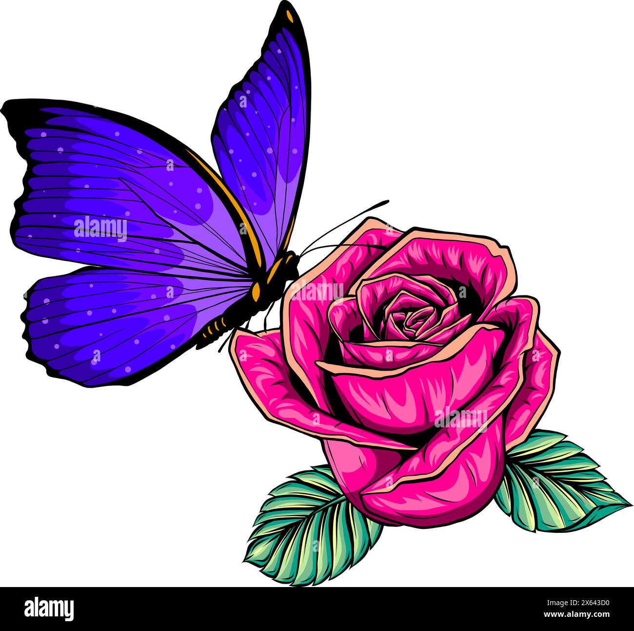 vector illustration of butterfly on rose isolated on white background ...