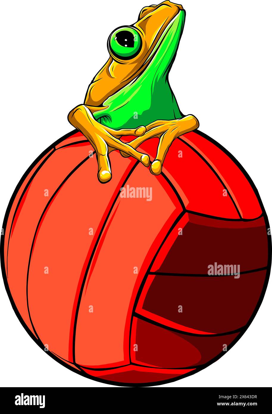 Vector illustration of frog sitting on ball isolated on white ...