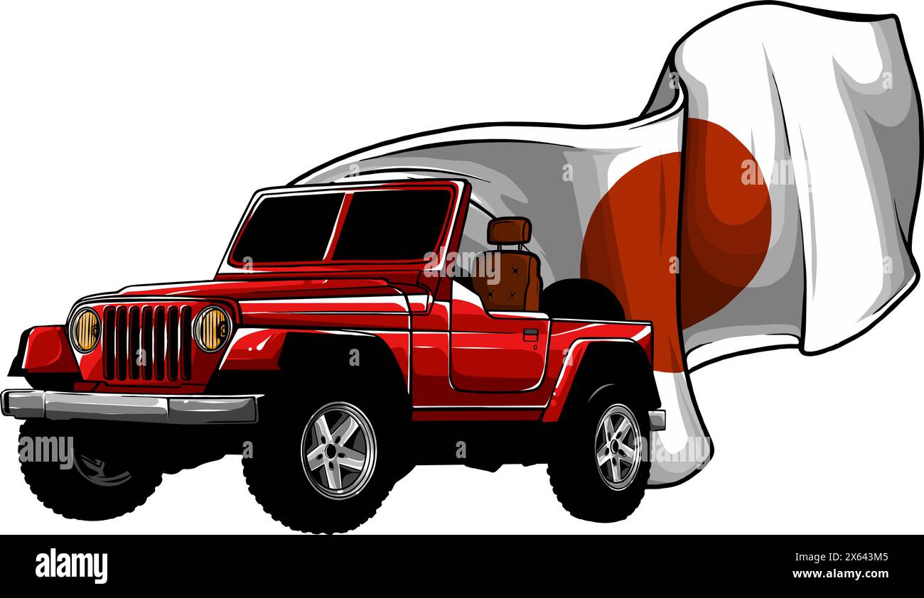 Hunter car jeep vector illustration on white background. digita hand ...