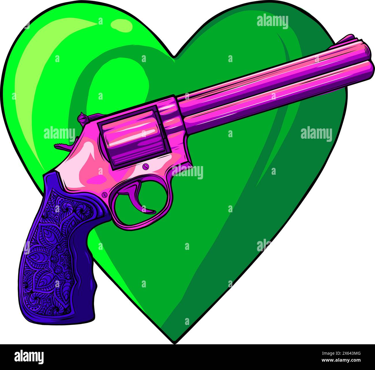 Vector illustration of revolvers with heart on white background Stock ...