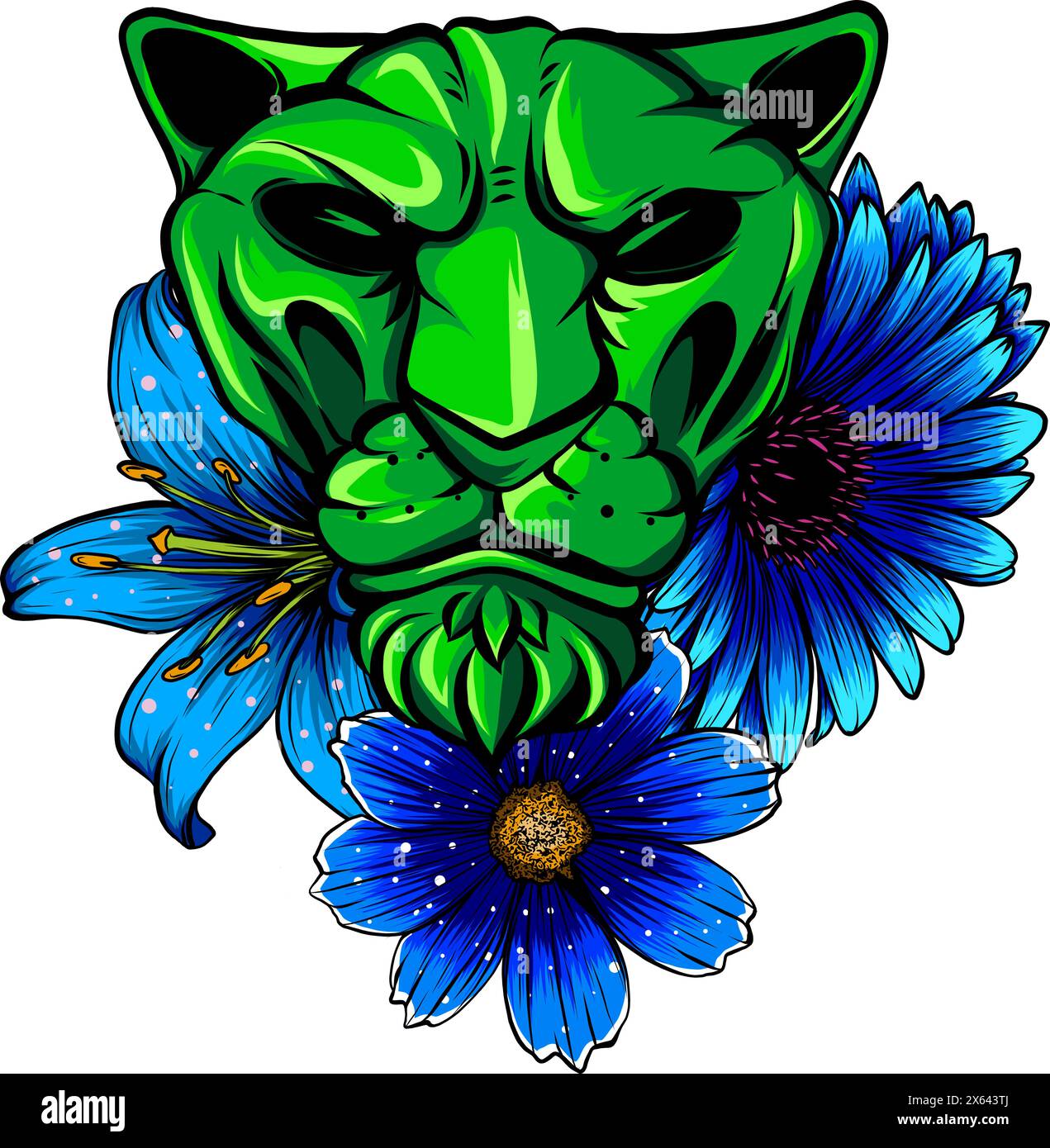 Leopard jaguar with flowers. Jaguar face with flowers, color tattoo ...