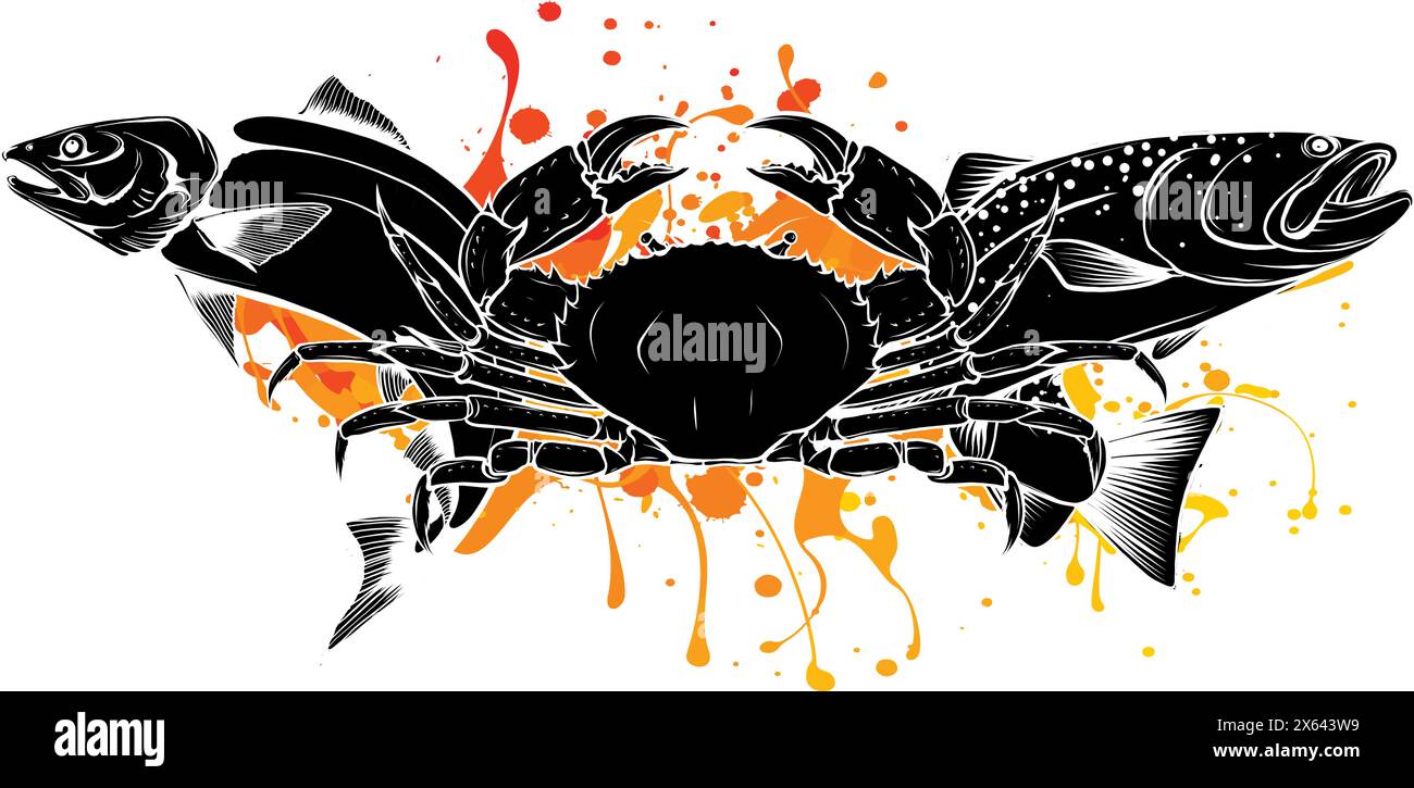 Set of vector seafood and fish. Cartoon flat vector Illustration Stock ...