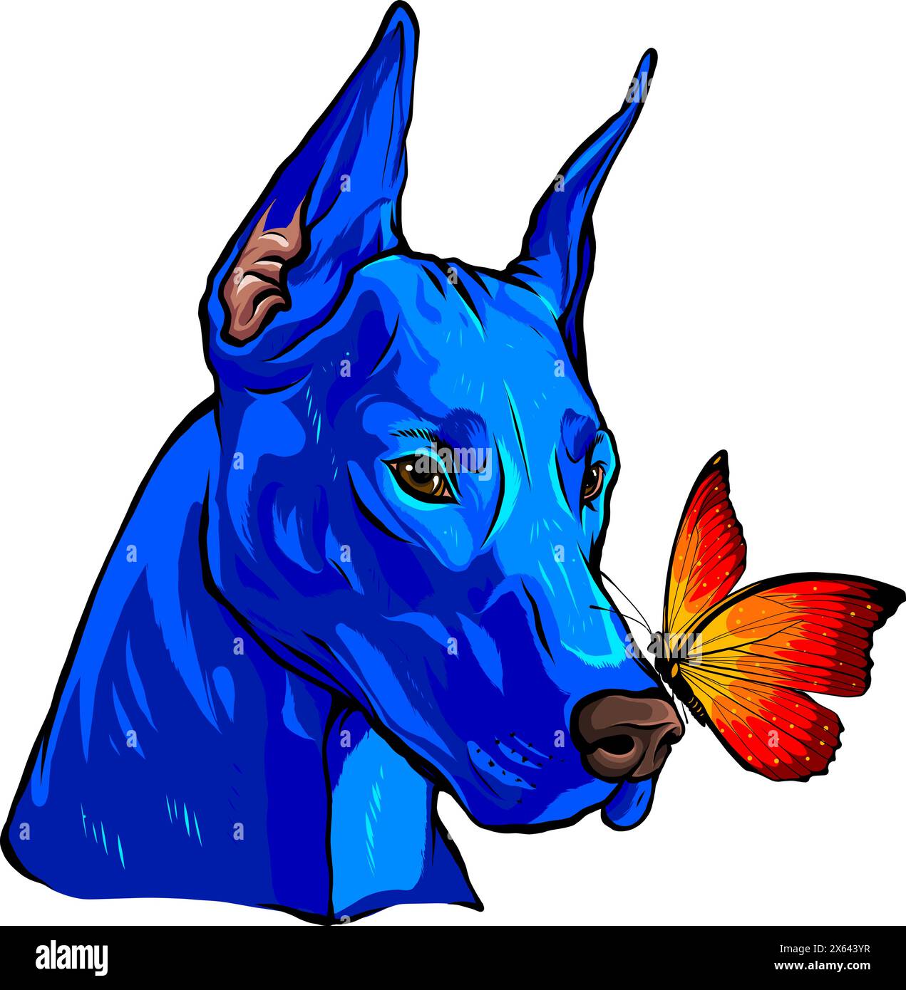 dog with butterflies. Colorful vector illustration on white background ...
