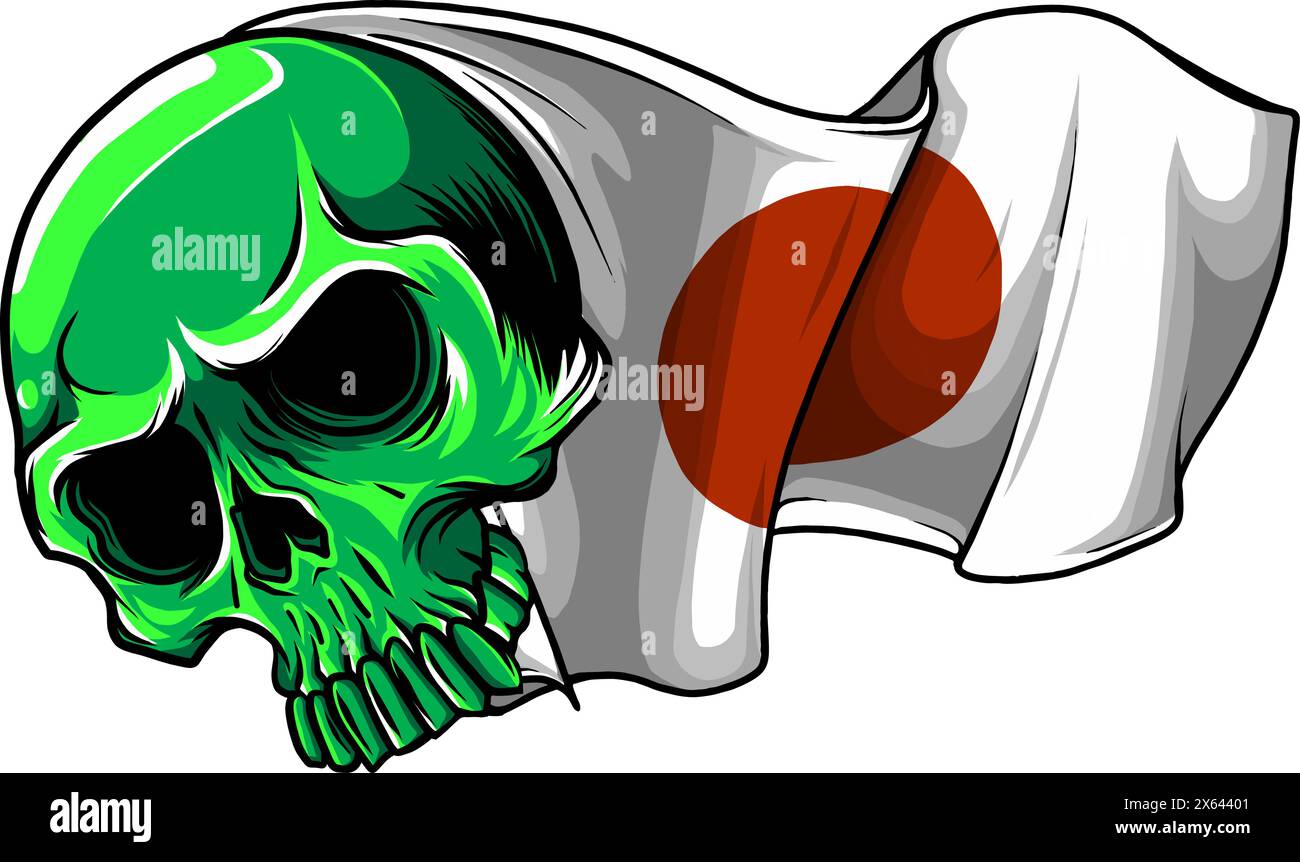 vector illustration of Human skull with flag of japan Stock Vector ...