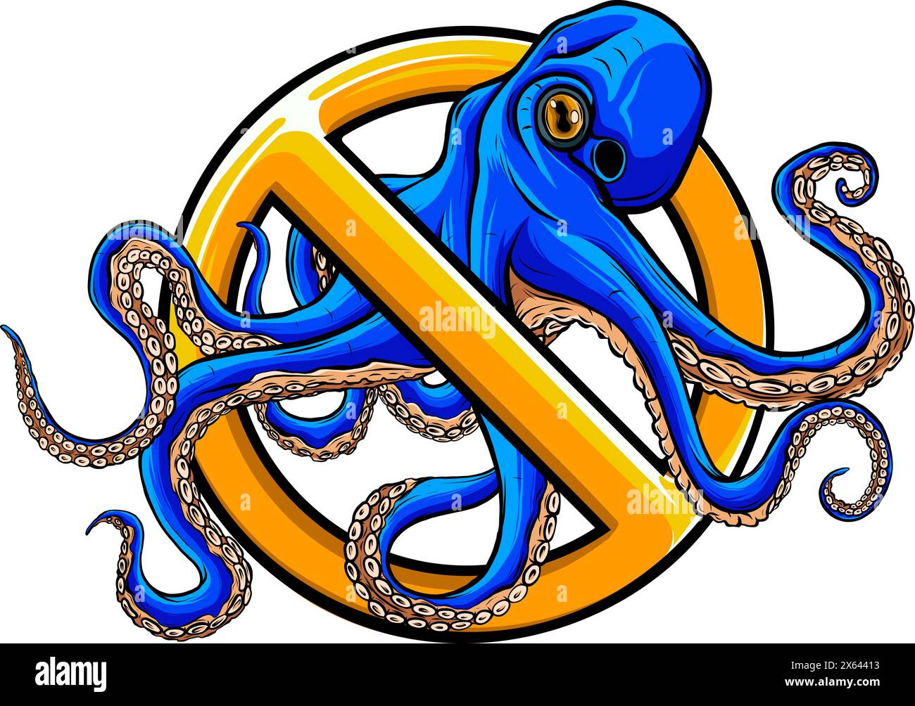 digital illustration of Prohibited Octopus. on white background Stock ...