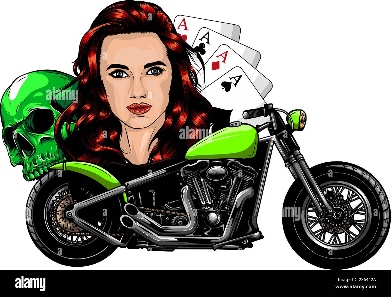 chopper skull biker with woman vector illustration on white background ...