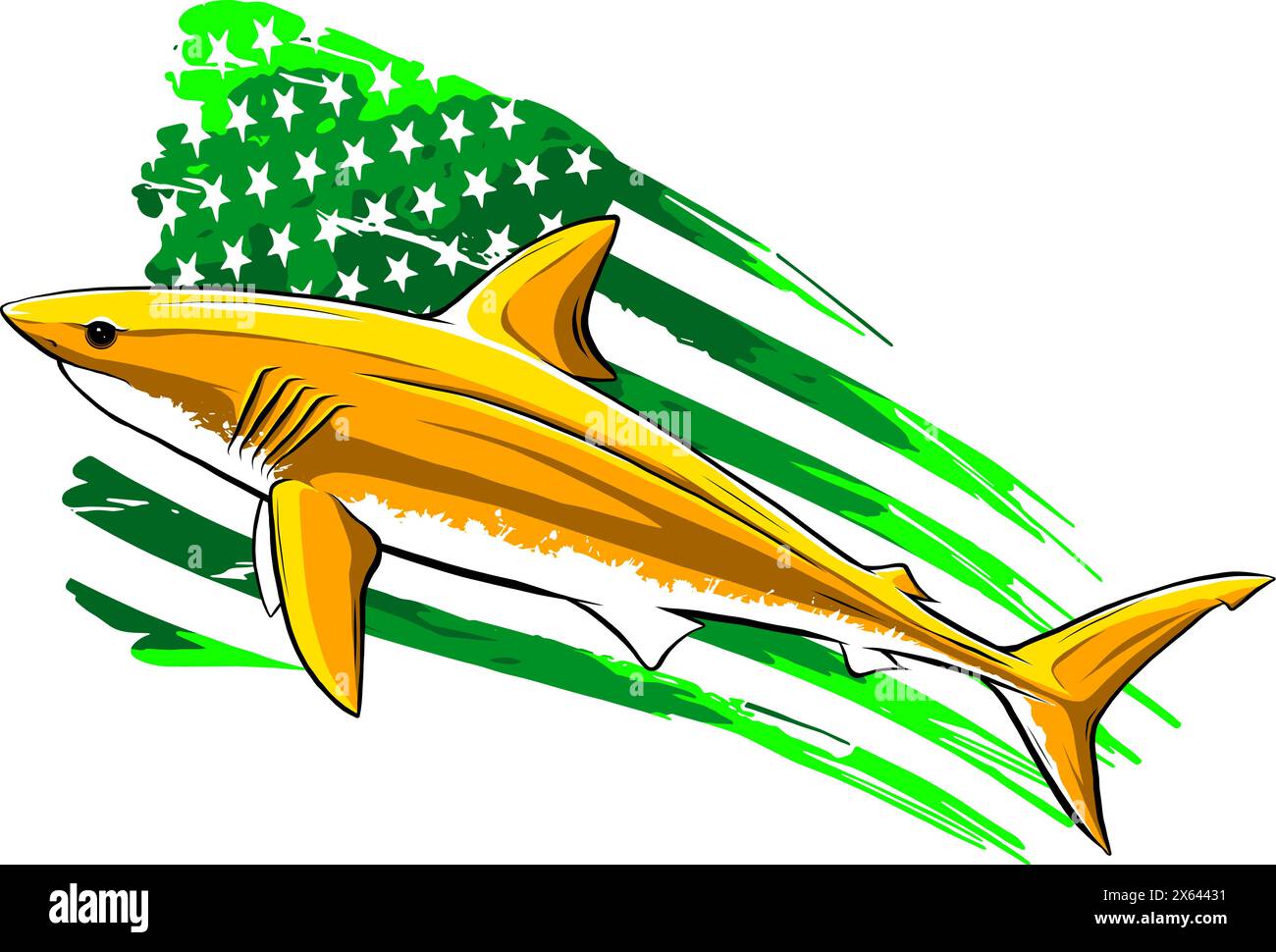 vector illustration of Great white shark with USA flag Stock Vector ...