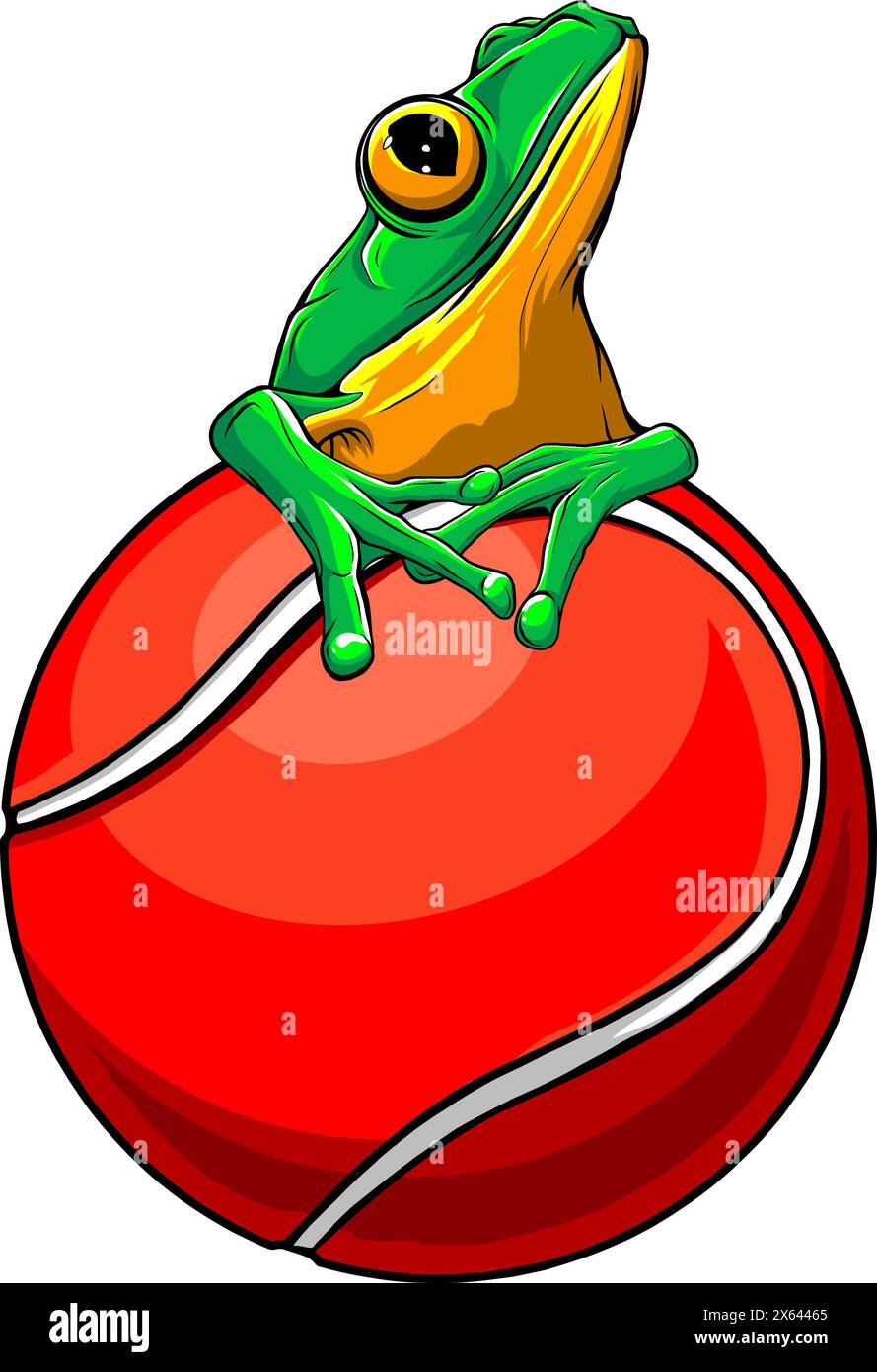 vector Cute frog playing tennis. Animal cartoon concept isolated Stock ...