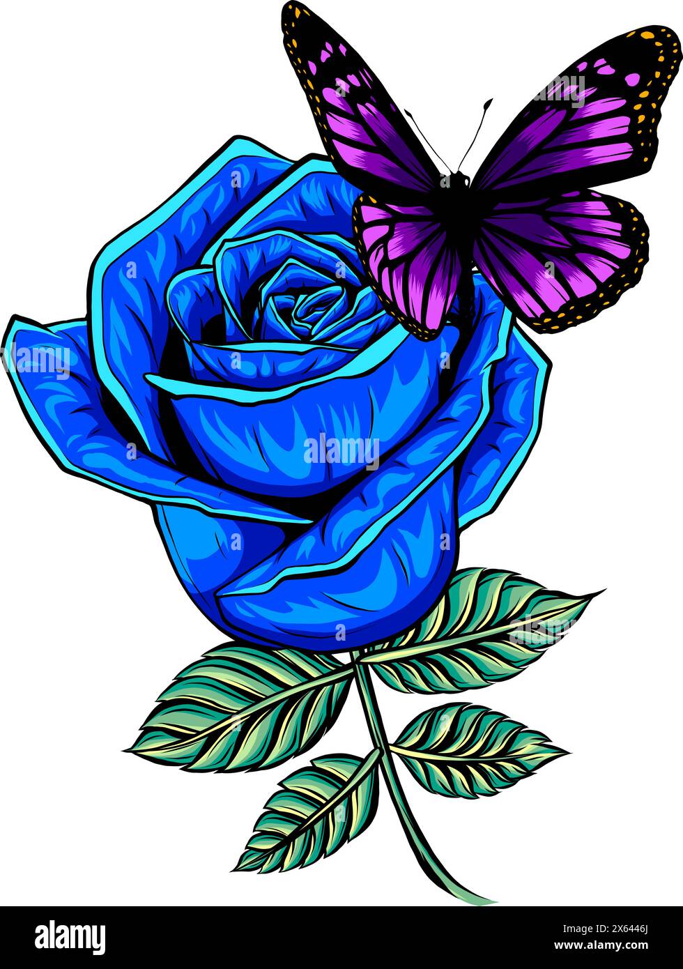 vector illustration of butterfly on rose on white background Stock ...