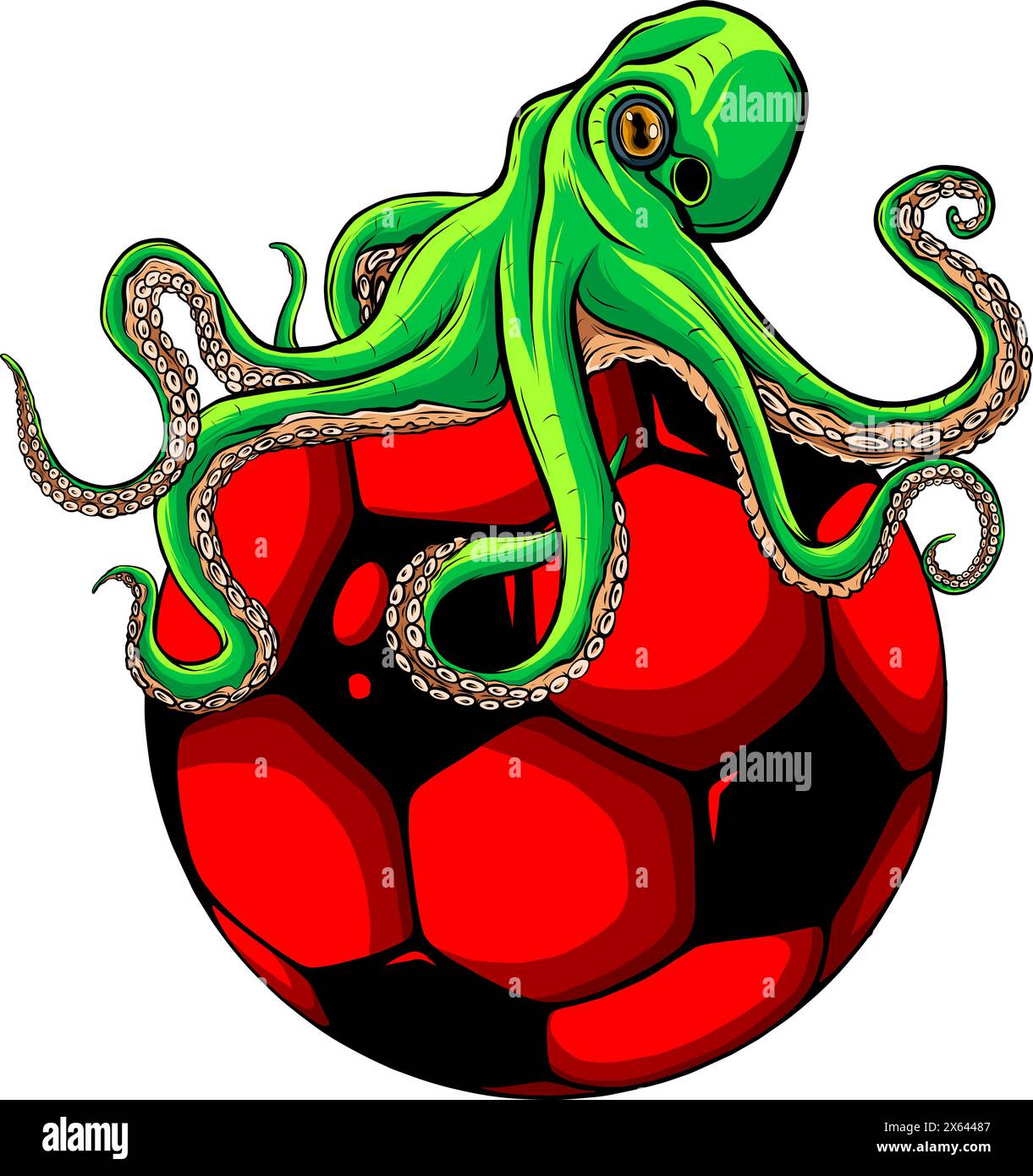 vector illustration of octopus wrapped around a soccer ball on white ...