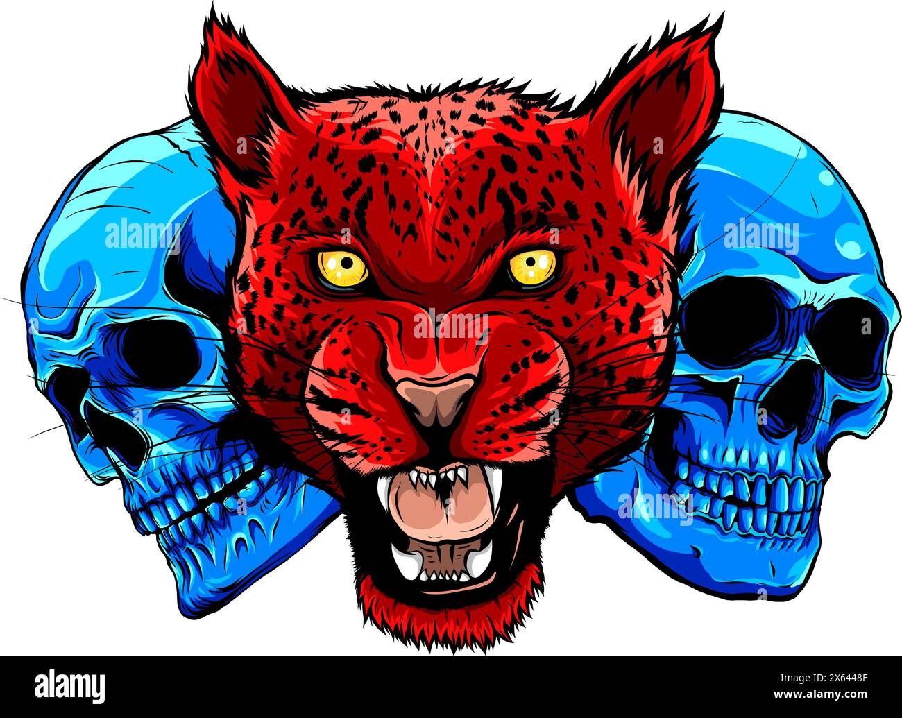 vector snarling face of a leopard painted by hand on a white background ...