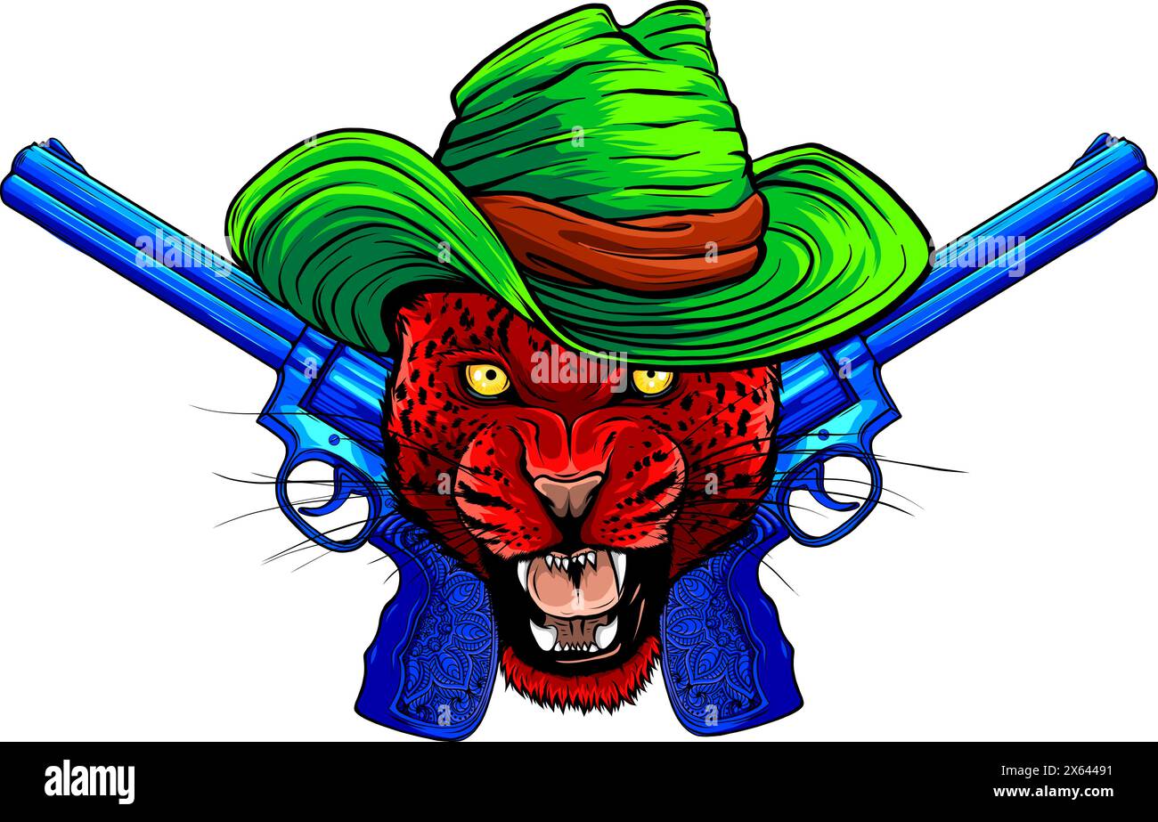 vector illustration of leopard with gun on white background Stock ...