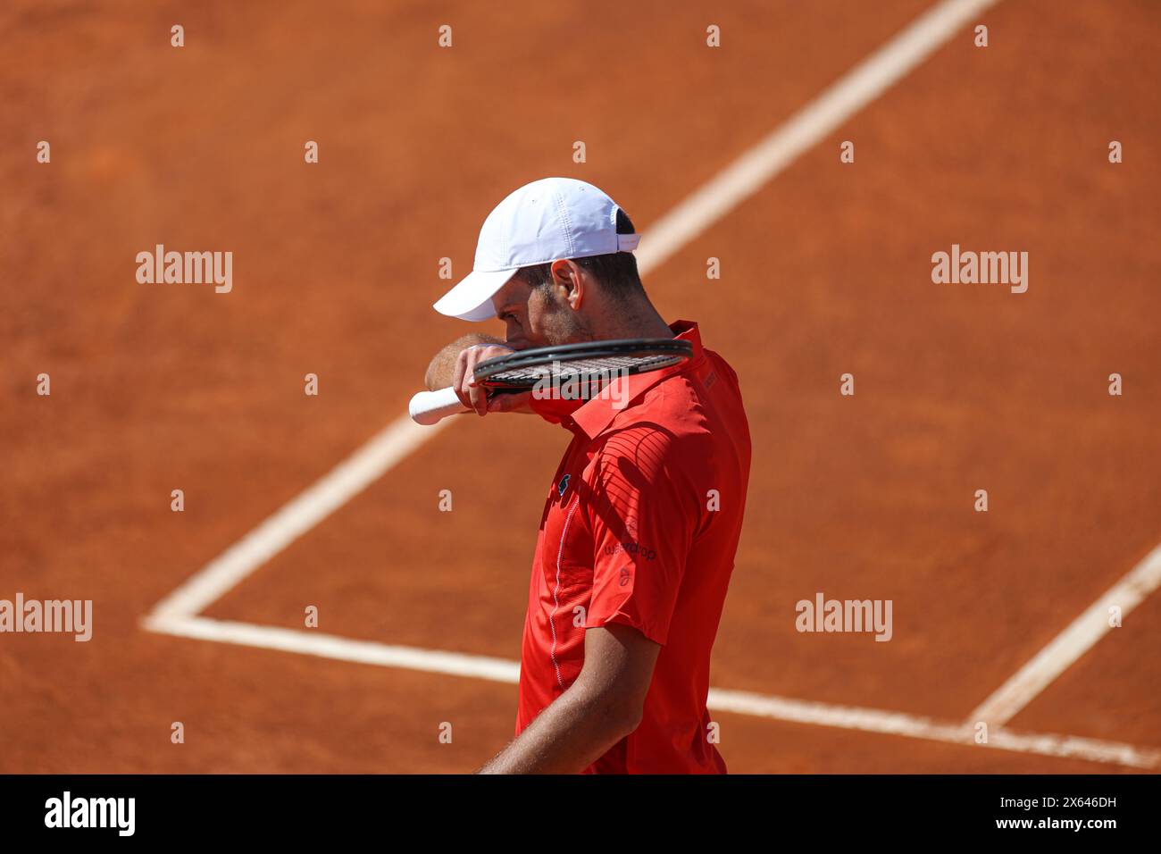 Rome, Italy. 12th May, 2024. Novak Djokovic of Serbia reacts during the ...