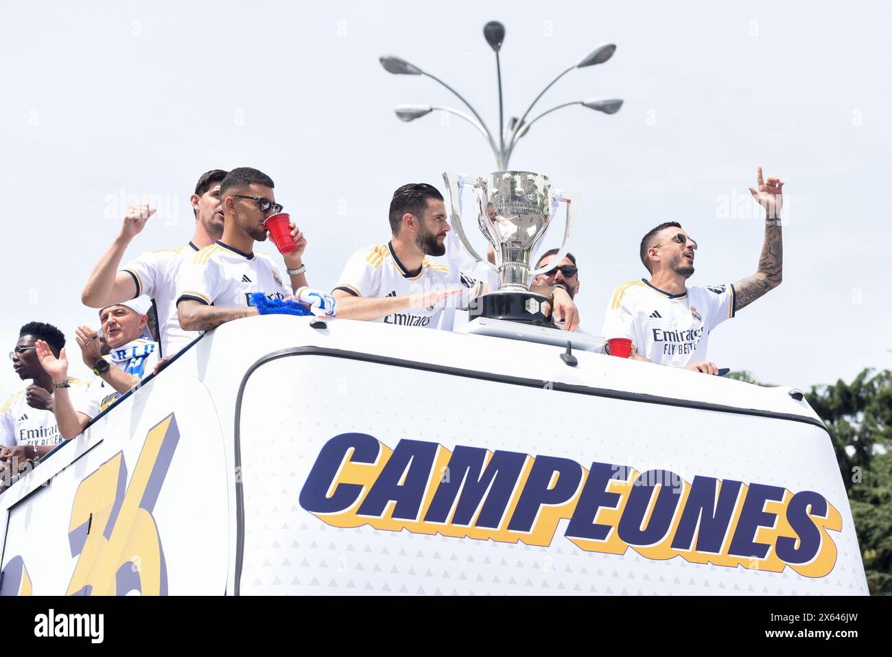 Madrid, Spain. 12th May, 2024. Players of Real Madrid celebrate with ...