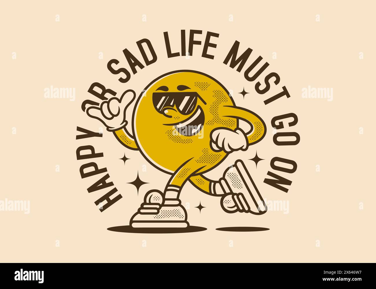 Happy or sad, life must go on. Mascot character illustration of ball ...