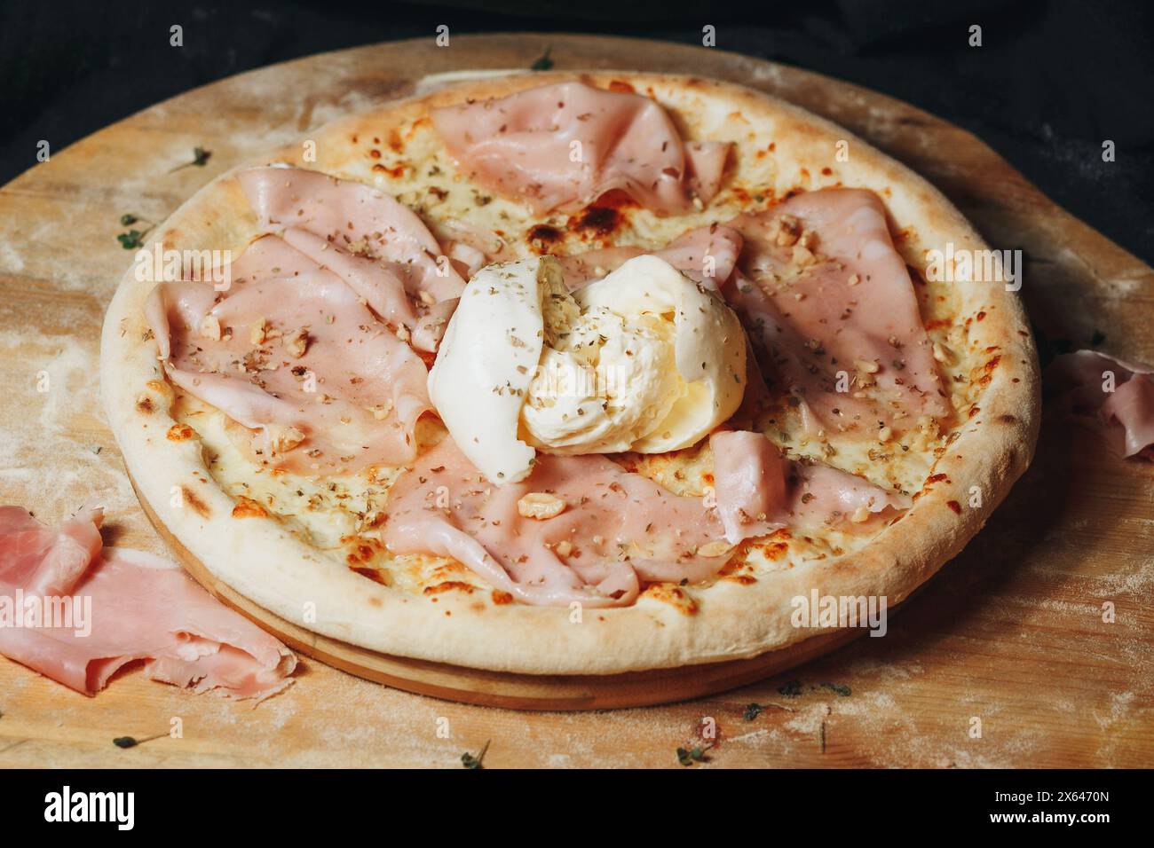 The Ultimate Ham and Cheese Pizza Delight Stock Photo - Alamy