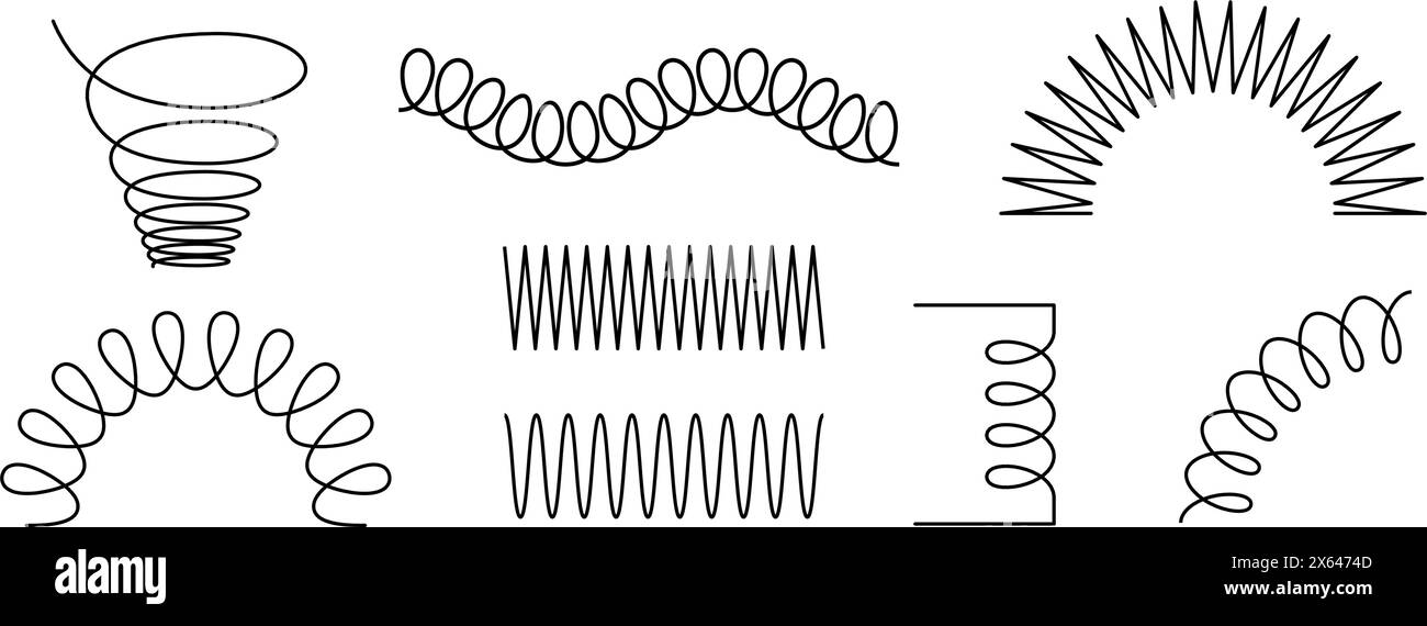 Black wire coil spring collection. Spiral spring set. Thin wire frames ...