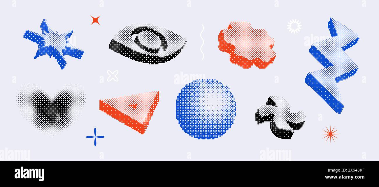 Bitmap shape set. Dither halftone geometric object collection ...