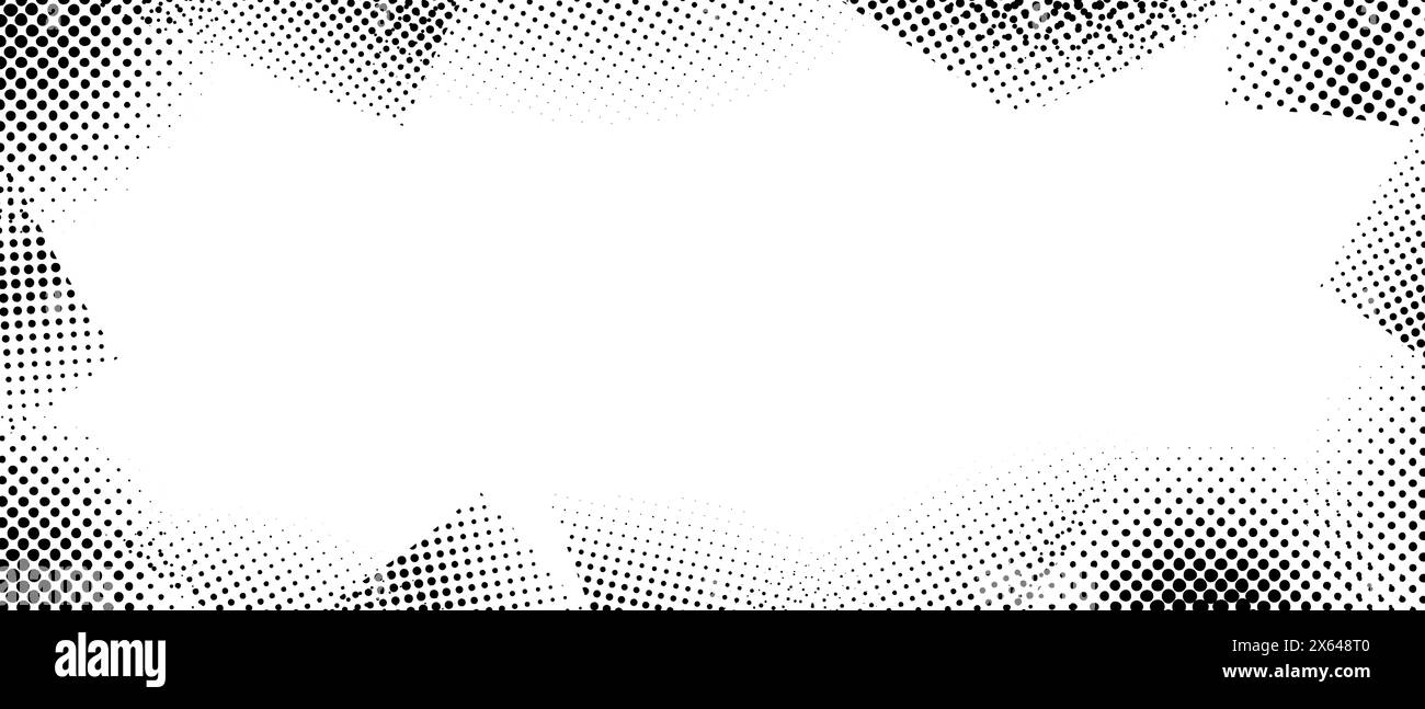 Halftone grunge frame. Retro dotted border overlay template for poster ...