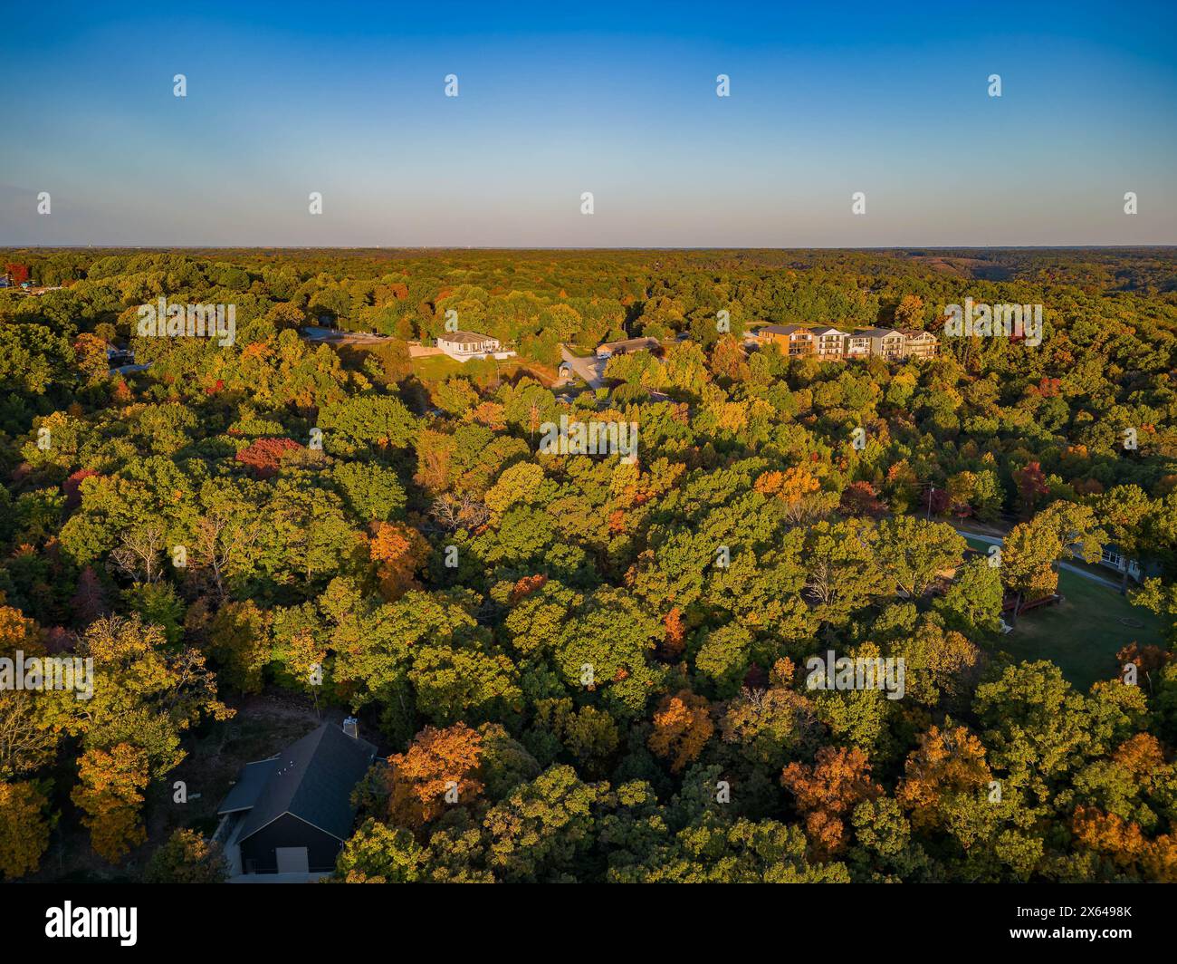 Sunrise aerial view of the Hobbs State Park-Conservation Area landscape ...