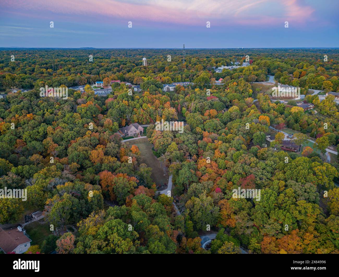 Sunrise aerial view of the Hobbs State Park-Conservation Area landscape ...
