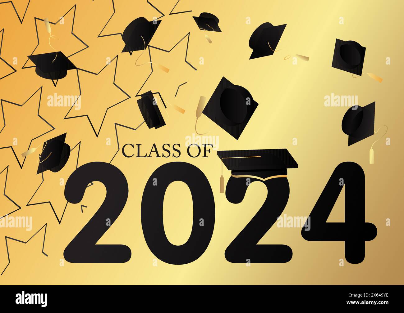 Black and gold class of 2024 Graduation design template. Vintage party ...