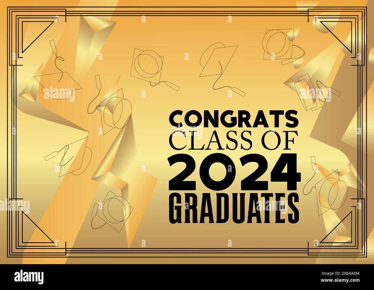 Black and gold class of 2024 Graduation design template. Vintage party ...
