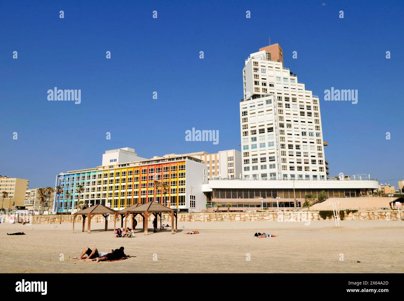 The colorful Dan hotel by Frishman beach in Tel-Aviv, Israel Stock ...