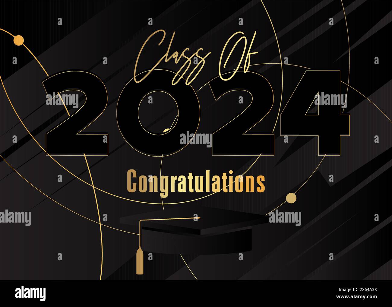 Black and gold class of 2024 Graduation design template. Vintage party ...