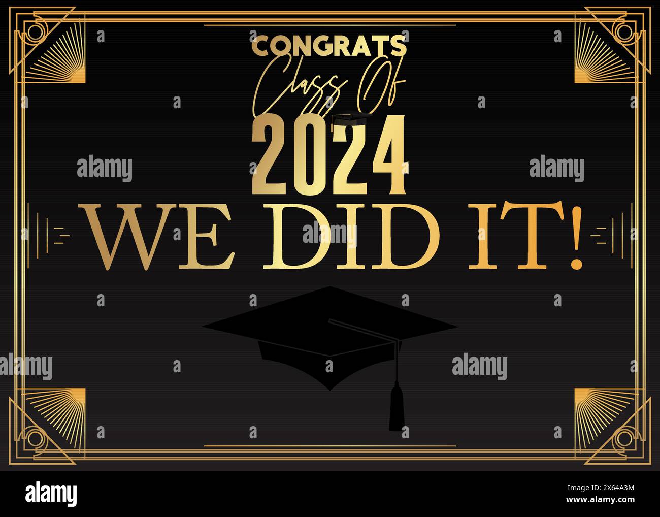 Black and gold class of 2024 Graduation design template. Vintage party ...