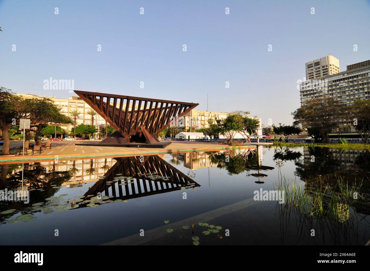 The holocaust memorial in Rabin square in central Tel-Aviv, Israel ...