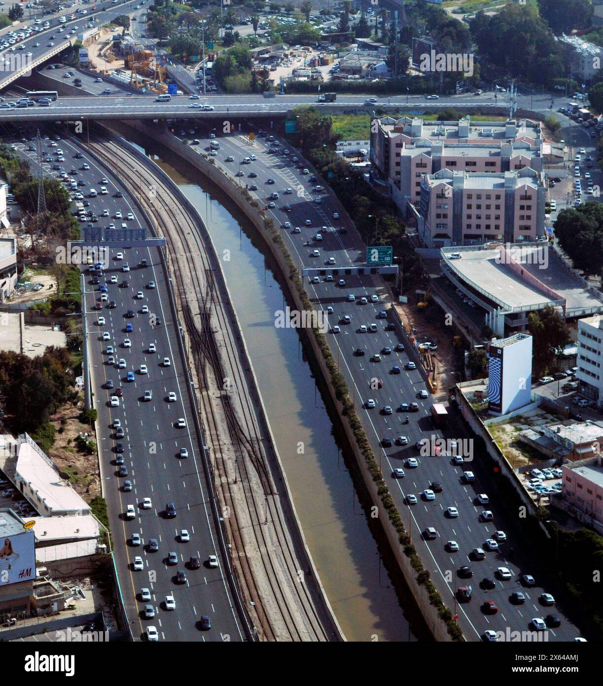 Aerial view of the Ayalon river and freeway in Tel-Aviv, Israel Stock ...