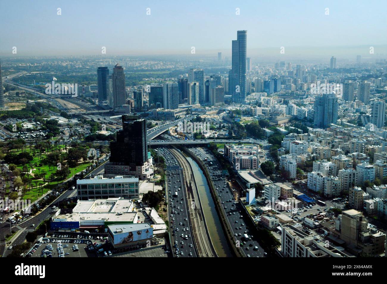 Aerial view of the Ayalon river and freeway in Tel-Aviv, Israel Stock ...