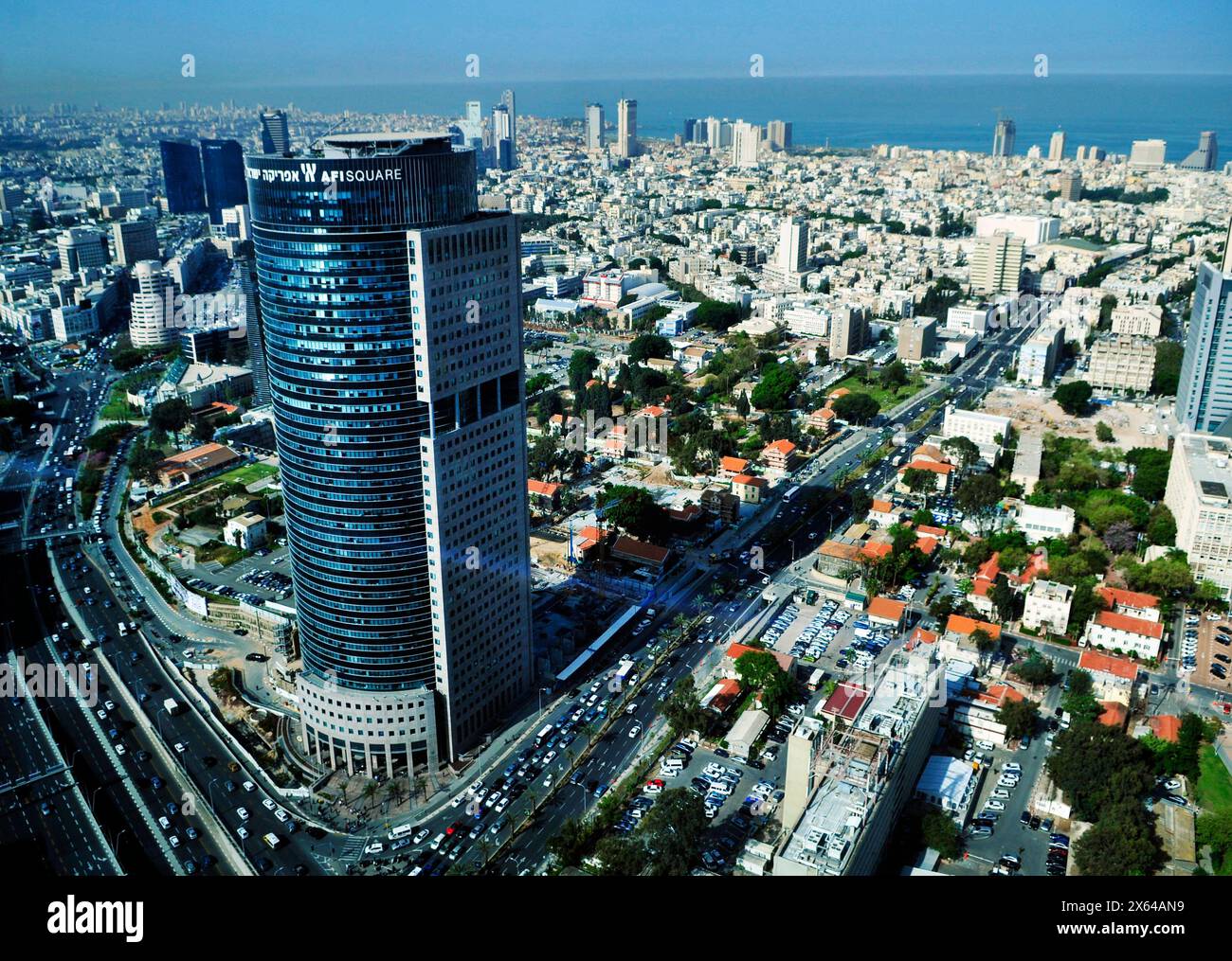 Aerial view of the junction of Kaplan street and Menachem Begin road in ...