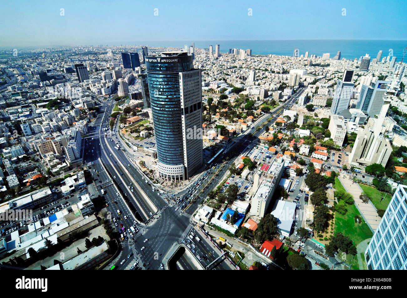 Aerial view of the junction of Kaplan street and Menachem Begin road in ...