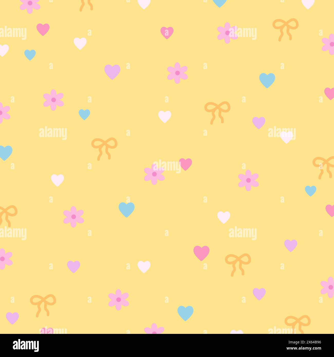 Illustration of heart, ribbons, flowers on a pastel yellow background ...