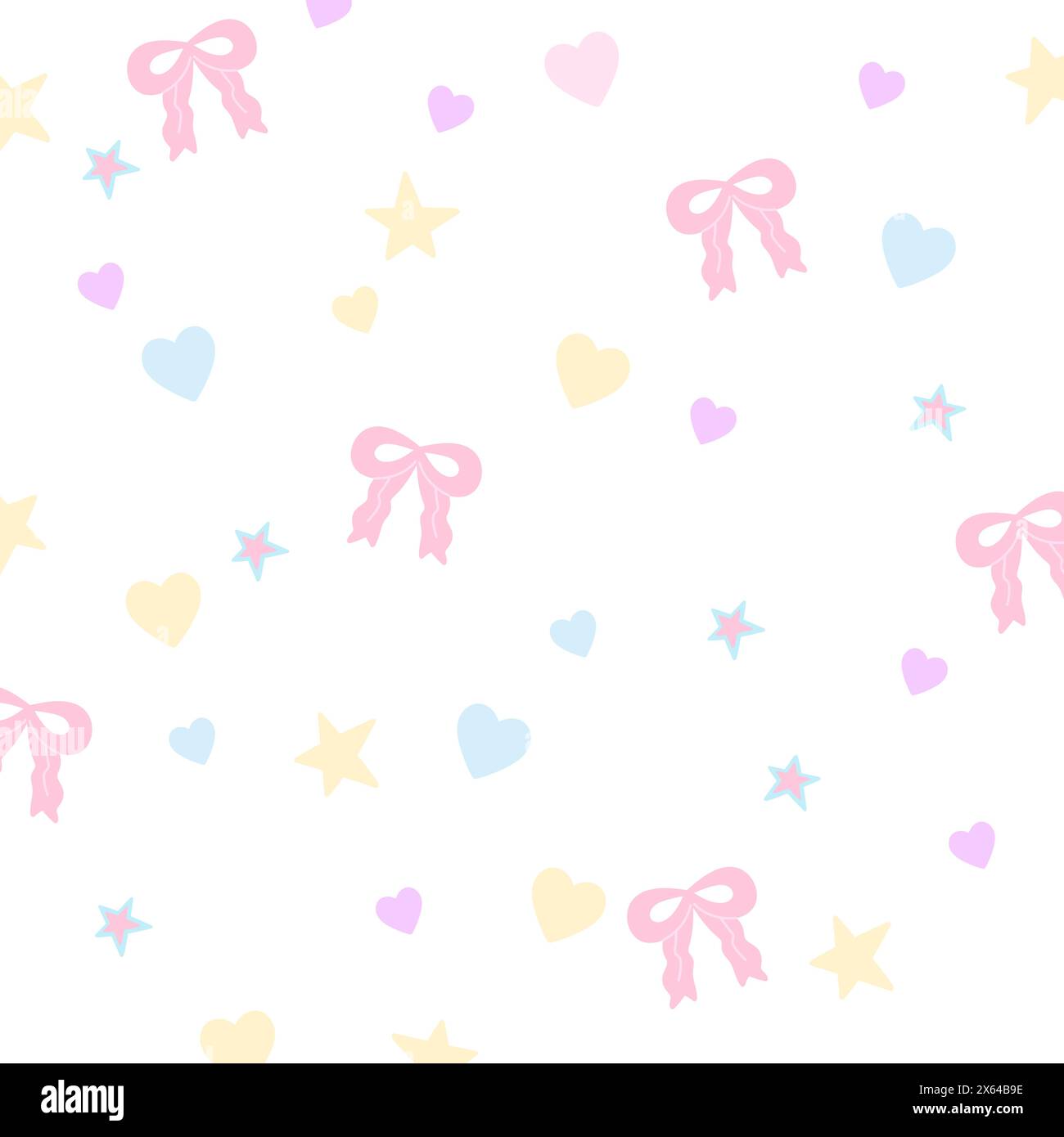 Illustration of pink ribbon, heart, star for Valentine card, girly pattern, kid clothes, gift ...