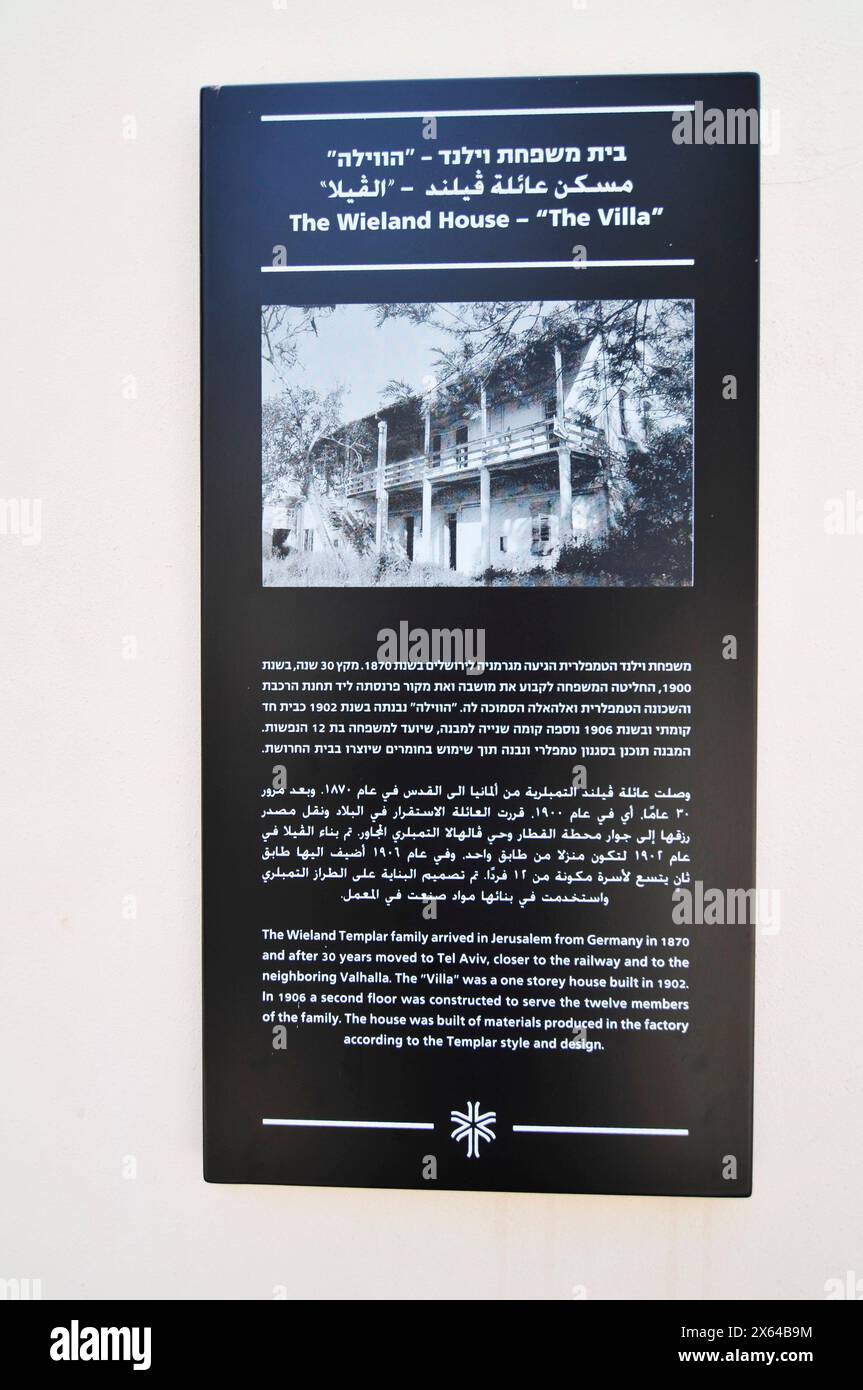 Explanation board about the Wieland House at the restored Old Tel Aviv ...