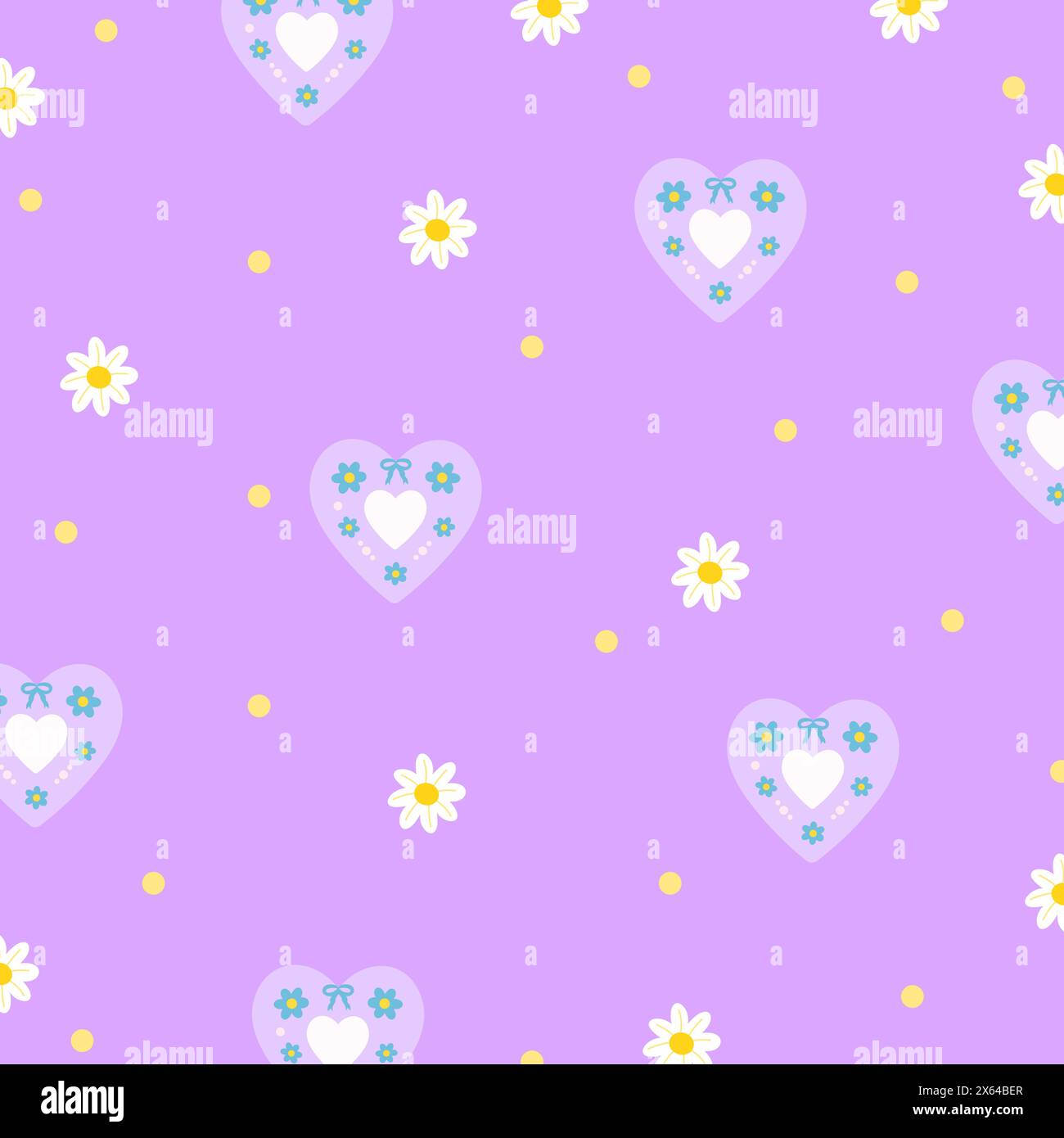 Illustration of flower, heart on pastel purple background for floral ...