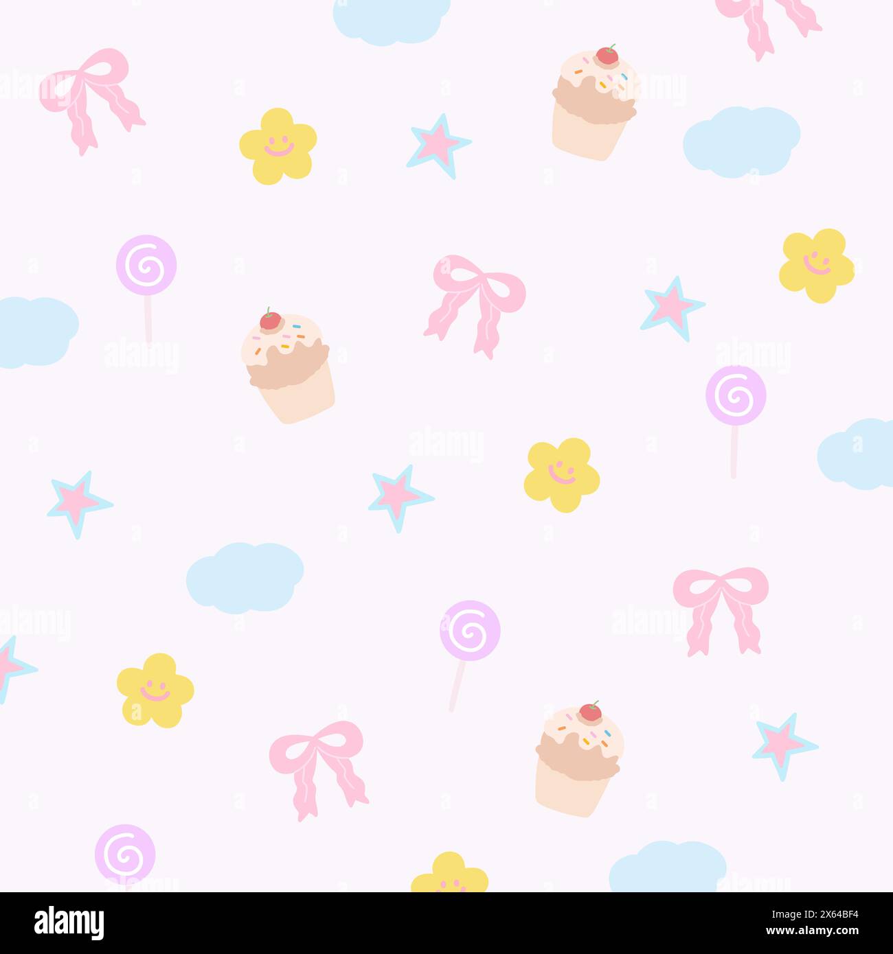 Illustration of cupcake, pink ribbon, candy for sweet dessert, birthday ...