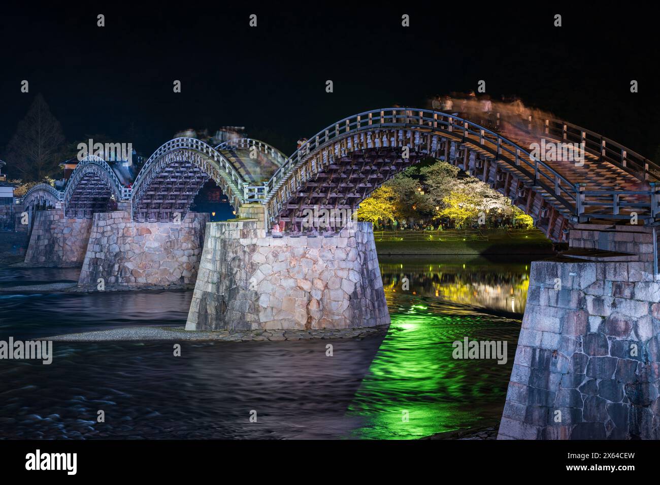 Kintai Bridge Sakura festival. Cherry blossoms along the Nishiki River ...