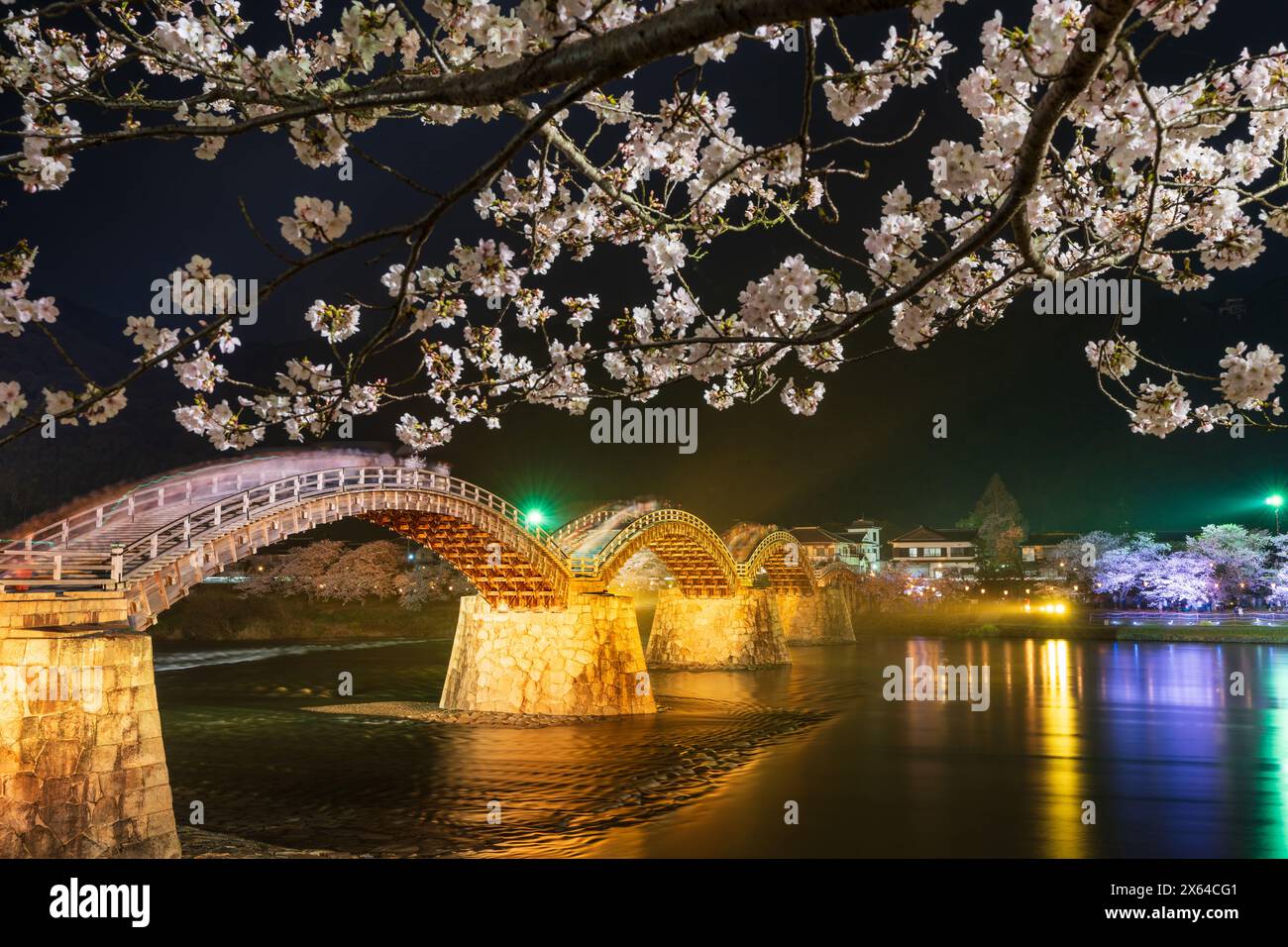 Kintai Bridge Sakura festival. Cherry blossoms along the Nishiki River ...