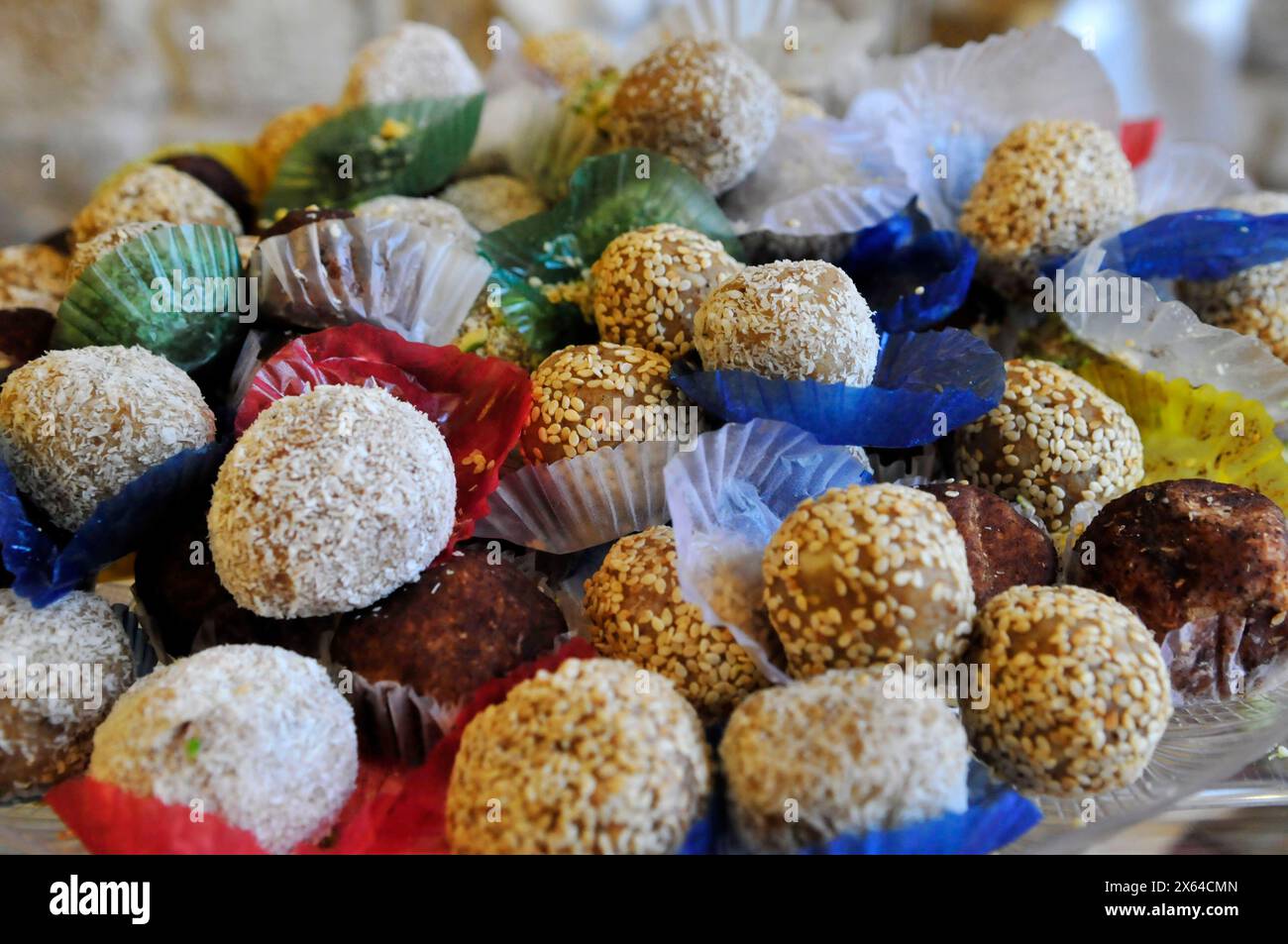 Traditional Middle Eastern pastry desserts in a local sweets shop in ...