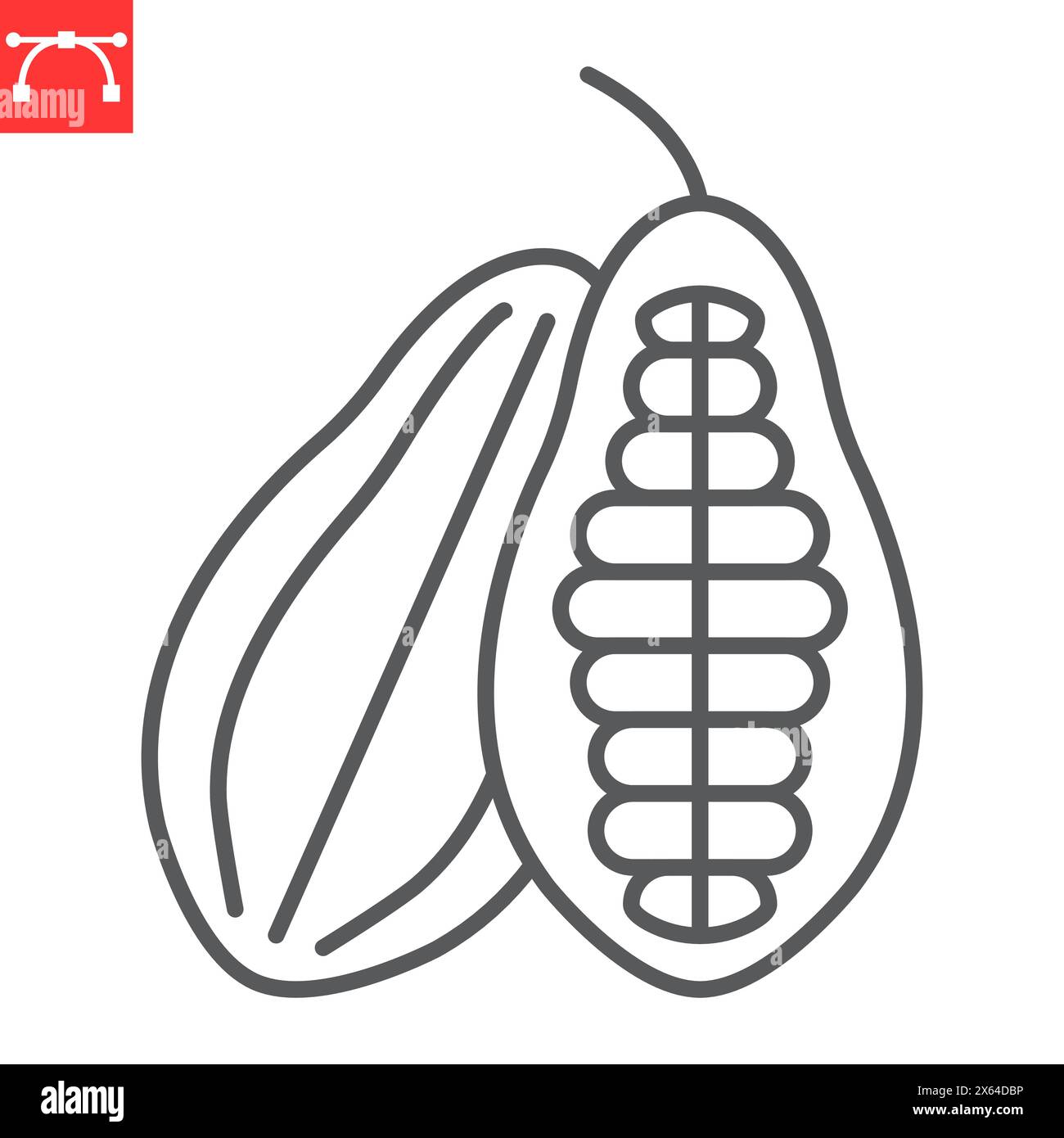 Cocoa pod line icon, cocoa beans and chocolate, cacao vector icon ...