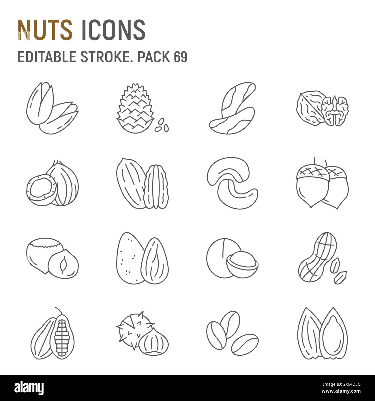 Nuts line icon set, seeds collection, vector graphics, logo ...