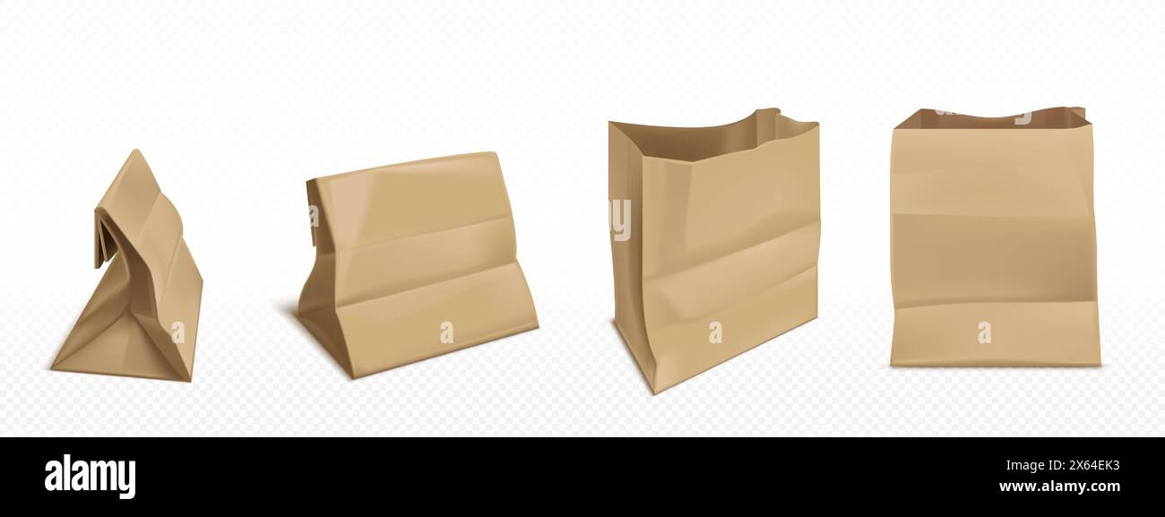 Brown paper bags set isolated on transparent background. Vector ...