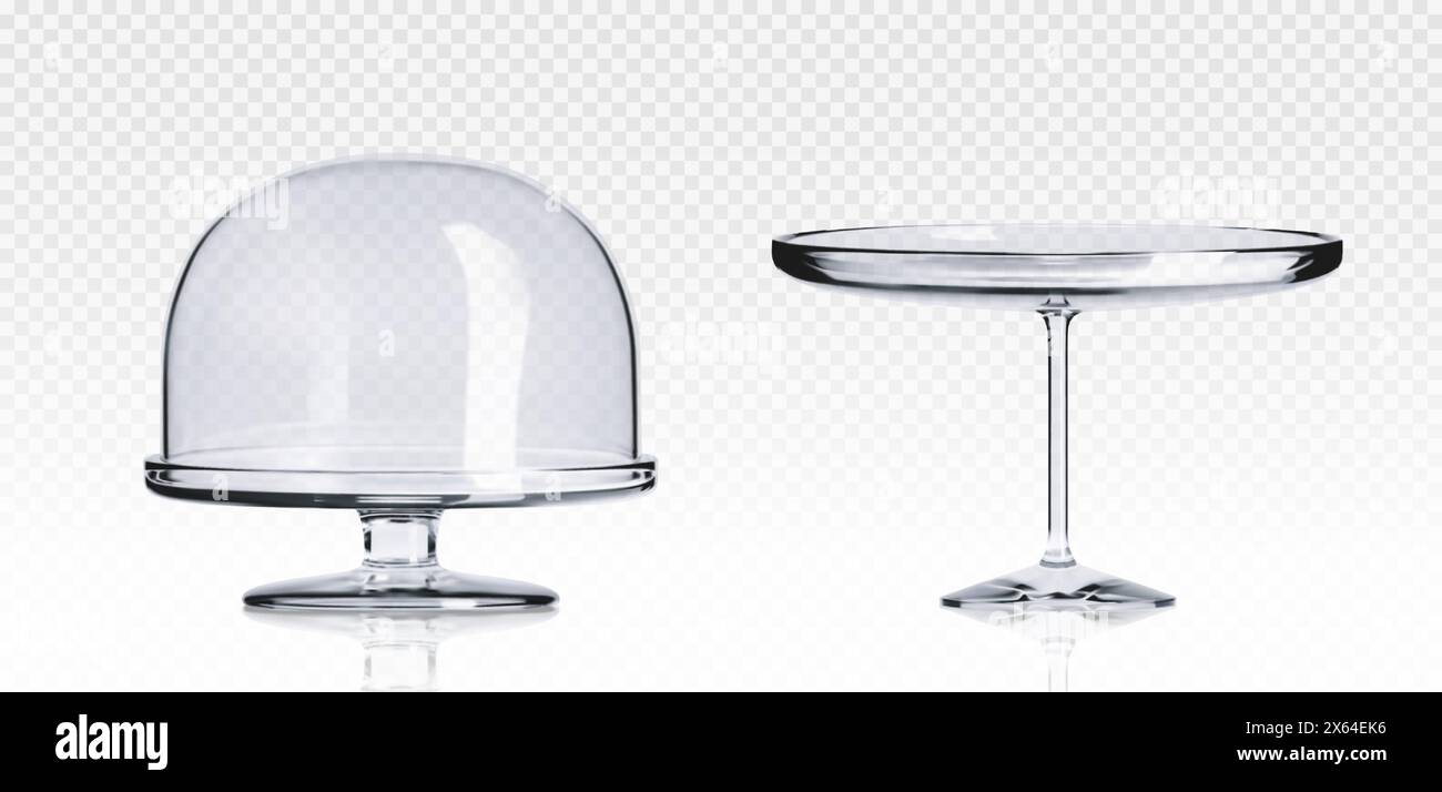 Glass cake stand plate and dome cover. Realistic 3d vector illustration ...