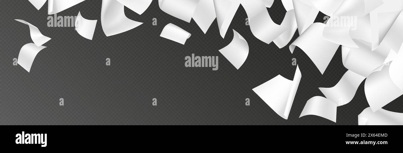 3d fly white paper sheet. Document page falling. Isolated realistic ...