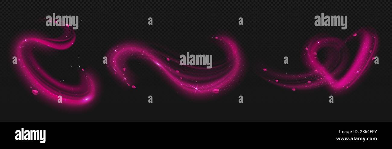 Pink light fragrance wave with flower petal effect. Air fly floral ...